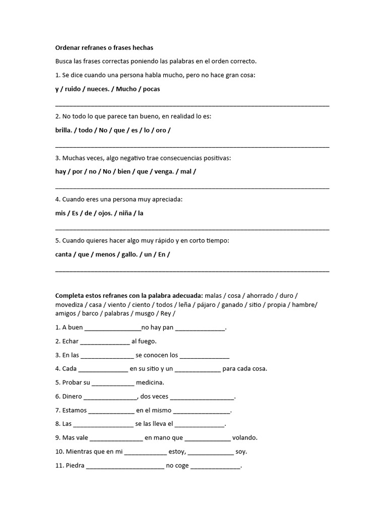 Ejercicios Con Refranes en Español | PDF