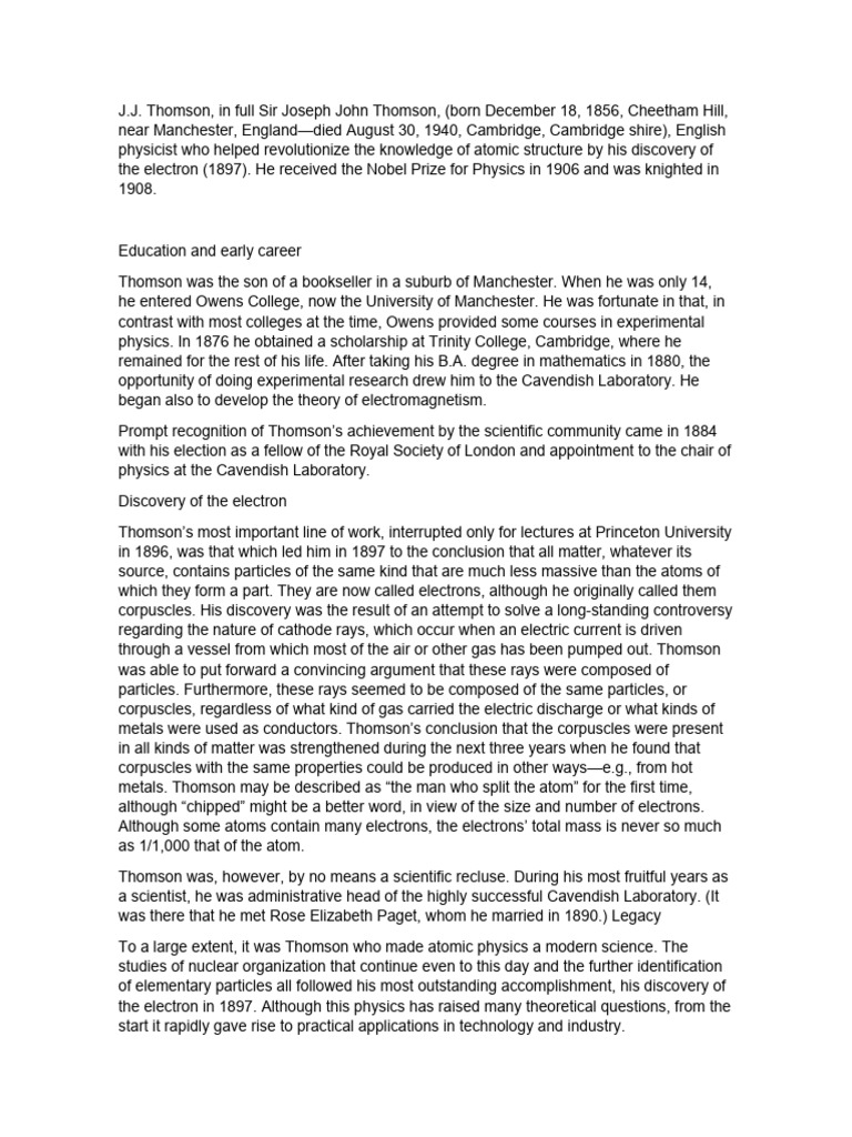 Thomson | PDF | Physics | Physical Sciences