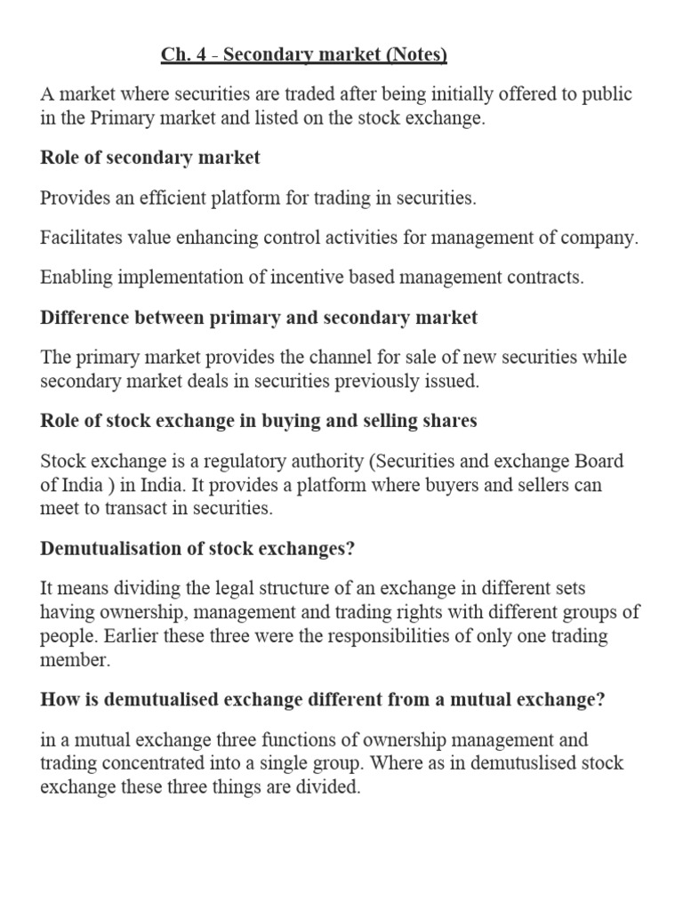 Secondary Market Notes | PDF | Stocks | Securities (Finance)
