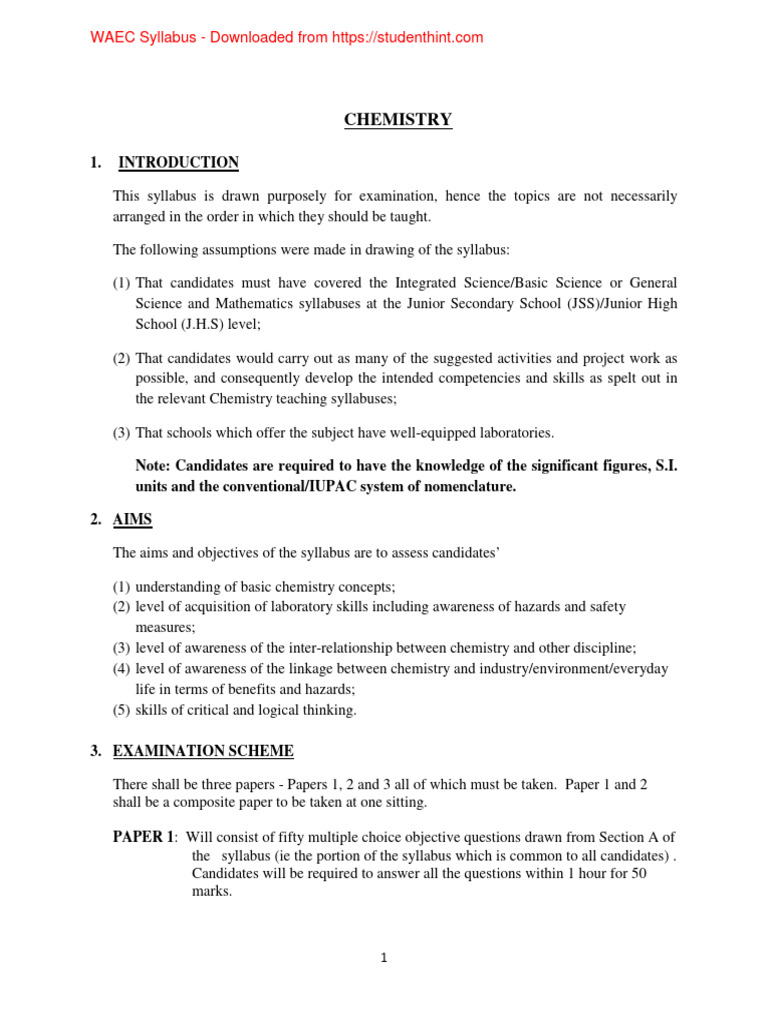 CHEMISTRY Syllabus For NECO | PDF | Gases | Redox