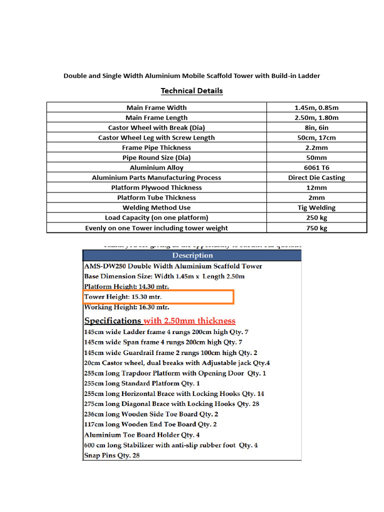 Aluminium Mobile Scaffold Tower Specs | PDF