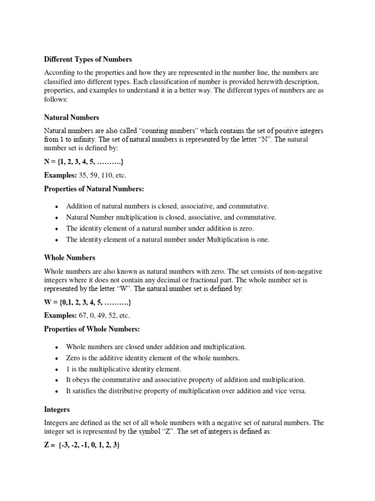 Different Types of Numbers | PDF | Numbers | Integer