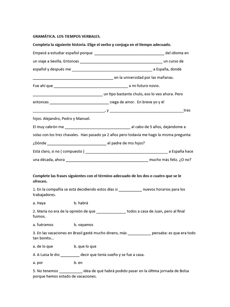 Ejercicios de Nivel Avanzado de ESPAÑOL | PDF | Dilación | Habilidades ...