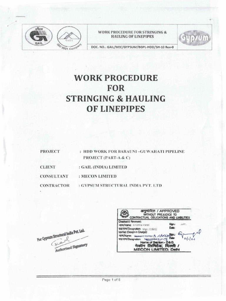 Job Procedure for Stringing & Hauling | PDF
