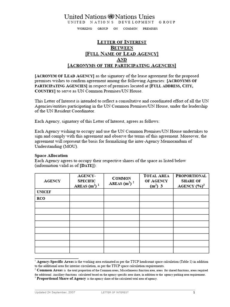 UN Common Premises Letter of Interest | PDF