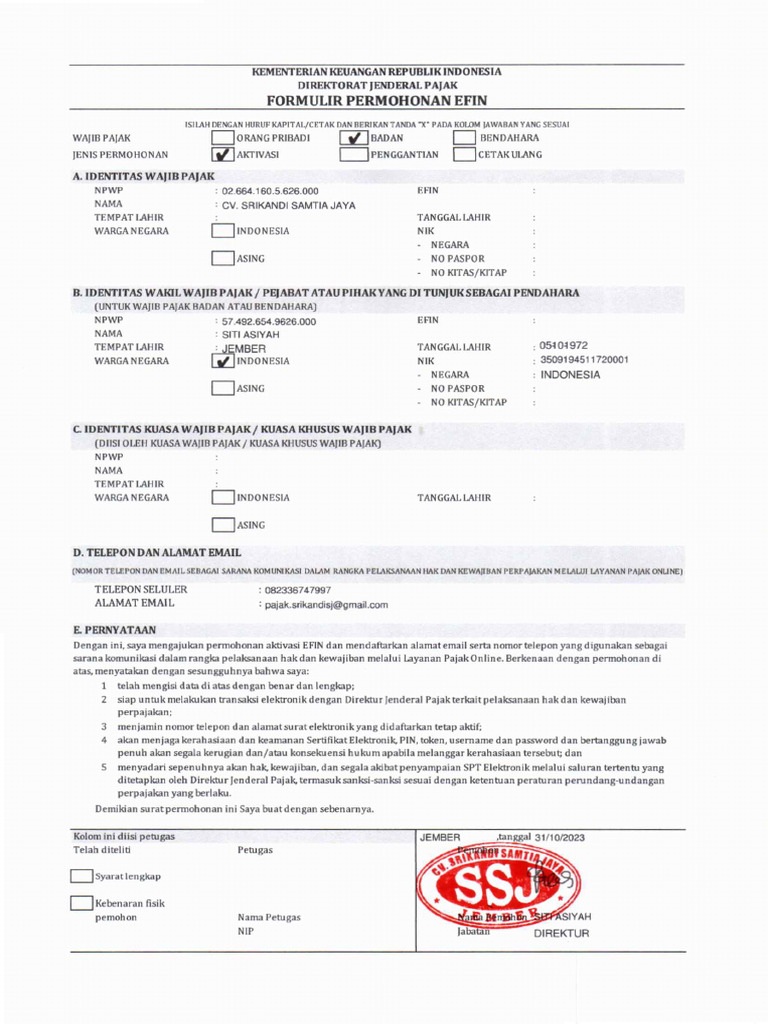 Form Permohonan EFIN (PDF Isian) - Ok | PDF