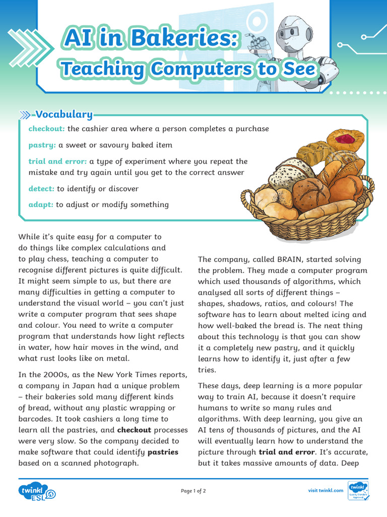 T 1705926016 Esl Reading Comprehension Ai in Bakeries - Ver - 1 ...