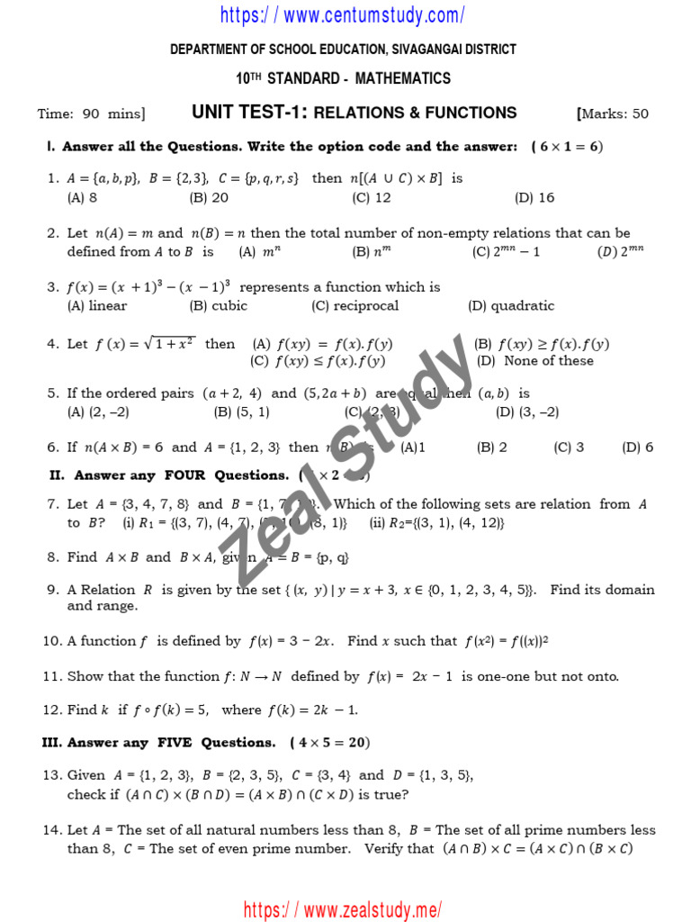 Zeal Study Svg23. Unit Test-1. em | PDF | Function (Mathematics ...