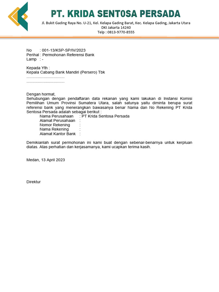 Surat Permohonan Referensi Bank | PDF