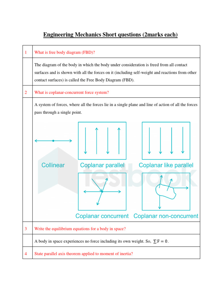 EM 2marks Short Questions | PDF | Force | Friction