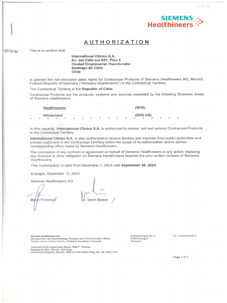 Siemens Carta Autorización Apostillada FV 30-09-24 | PDF