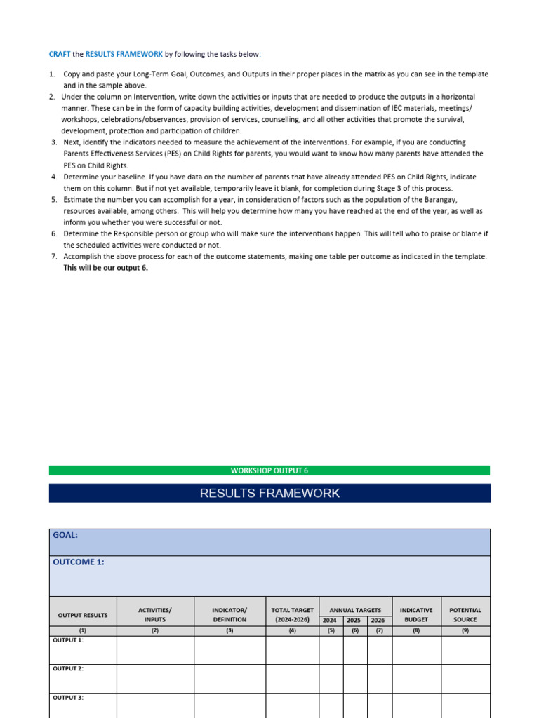 WORKSHOP OUTPUT 6 - CBJIP Results Framework | PDF | Capacity Building