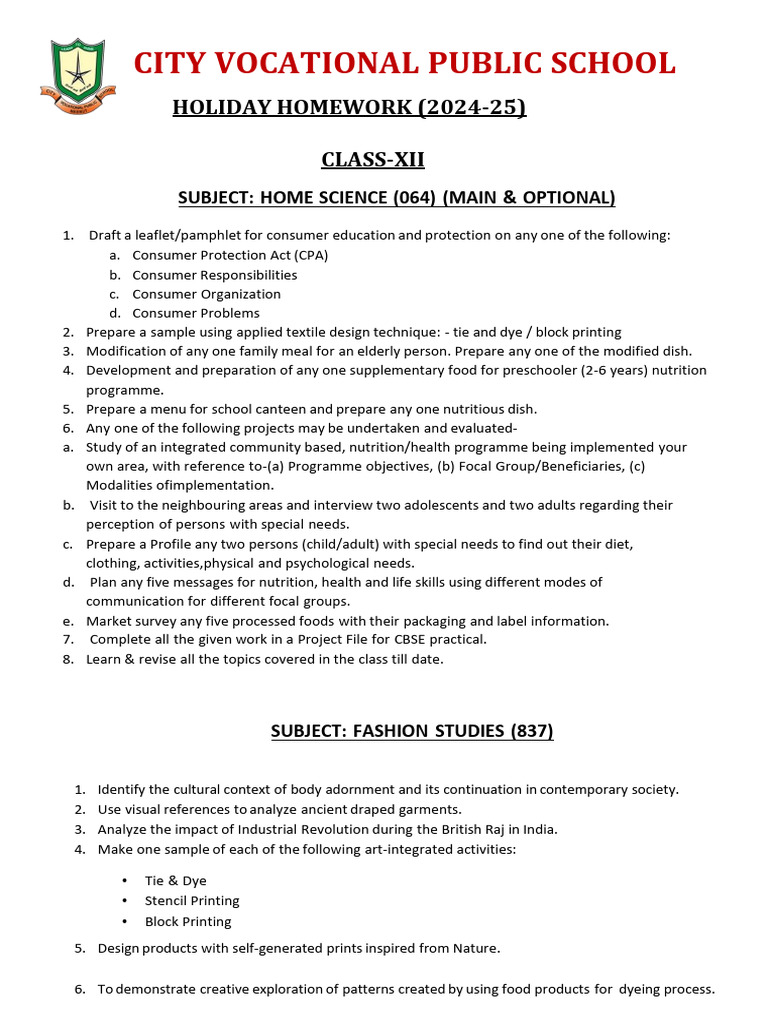 XII-Optional Holiday Homework (2024-25) | PDF | Matrix (Mathematics ...