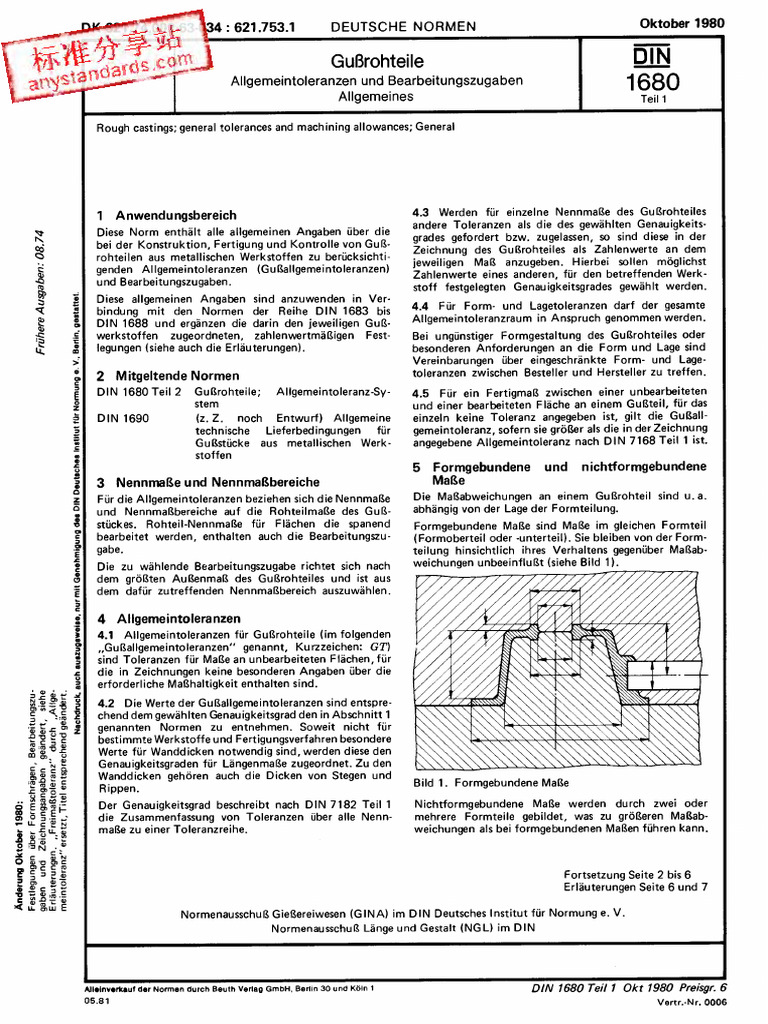 DIN 1680-1-1980 Rough Castingsgeneral Tolerances and Machining ...