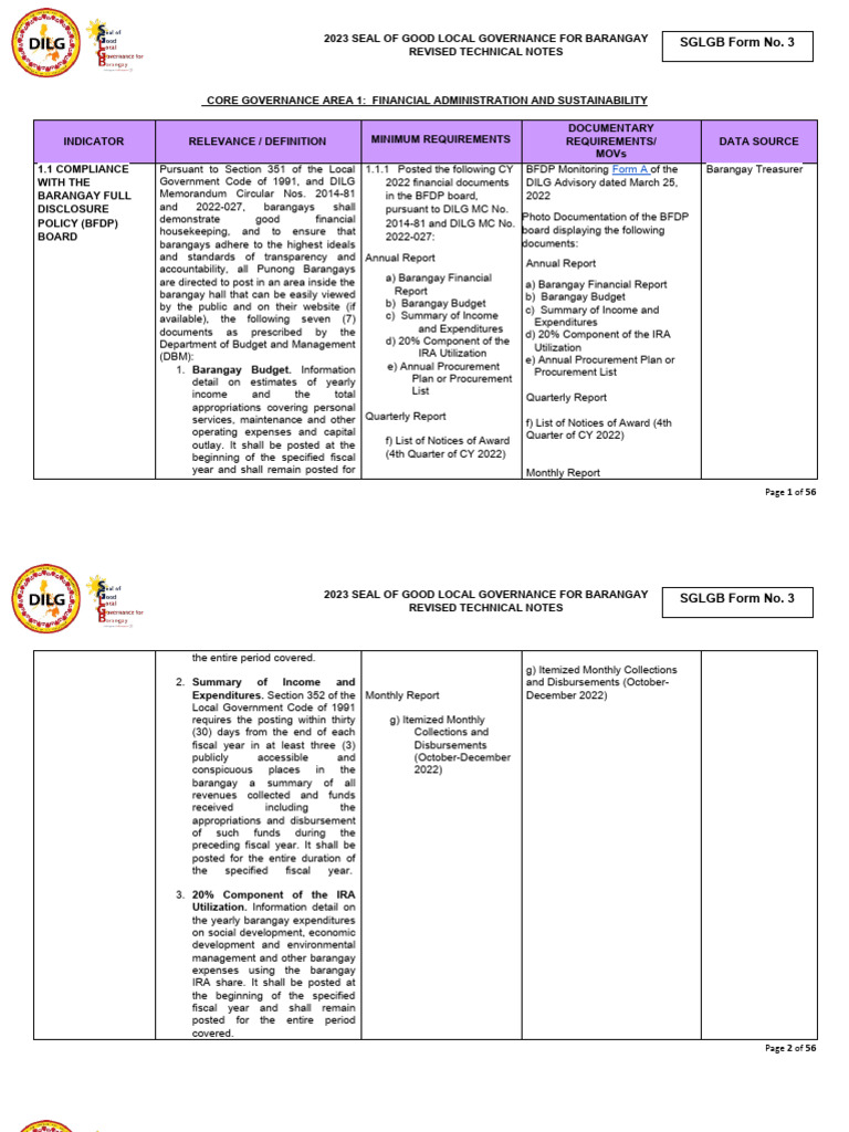 Final 2023 SGLGB Form 3 Technical Notes | PDF | Emergency Management ...