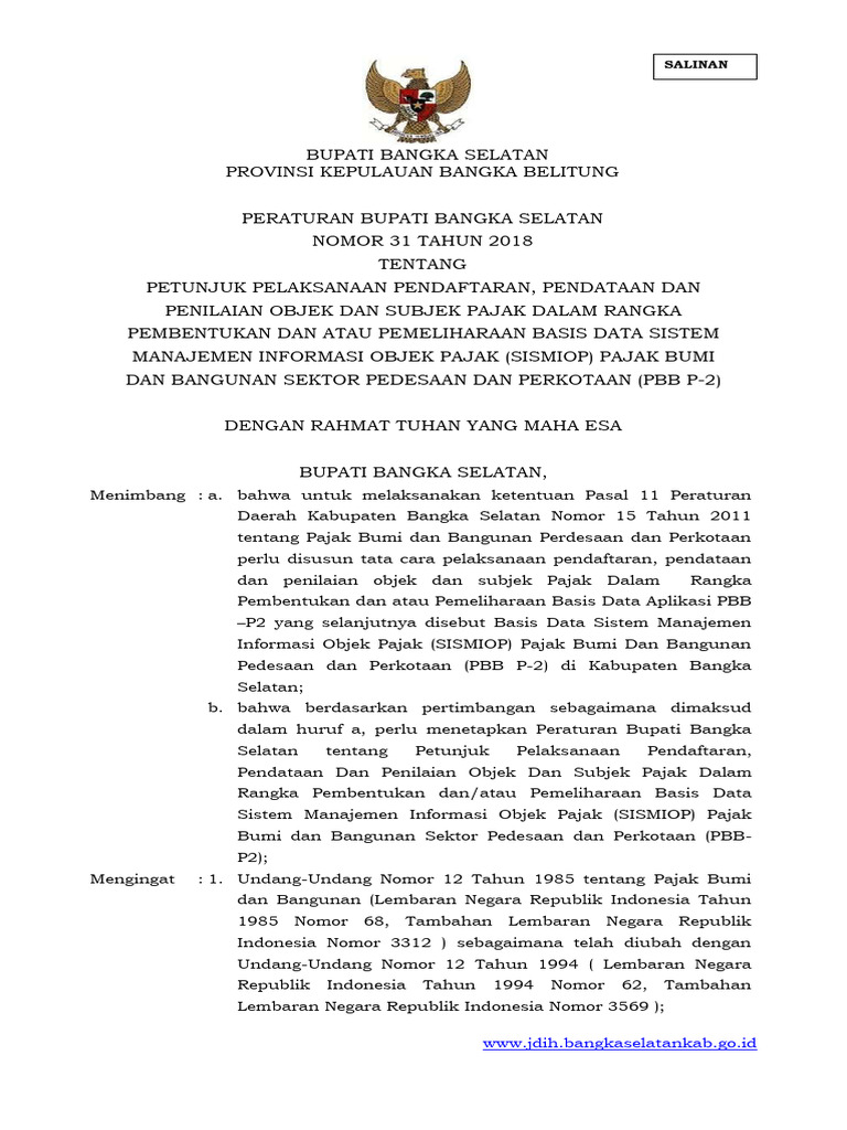Perbup Nomor 31 Tahun 2018 Tentang Juklak Pendaftaran, Pendataan Dan ...