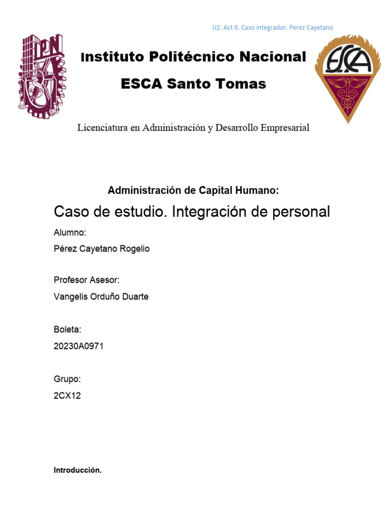 U2. Act. 6. Caso Interador. | PDF | Reclutamiento | Gestión de recursos humanos