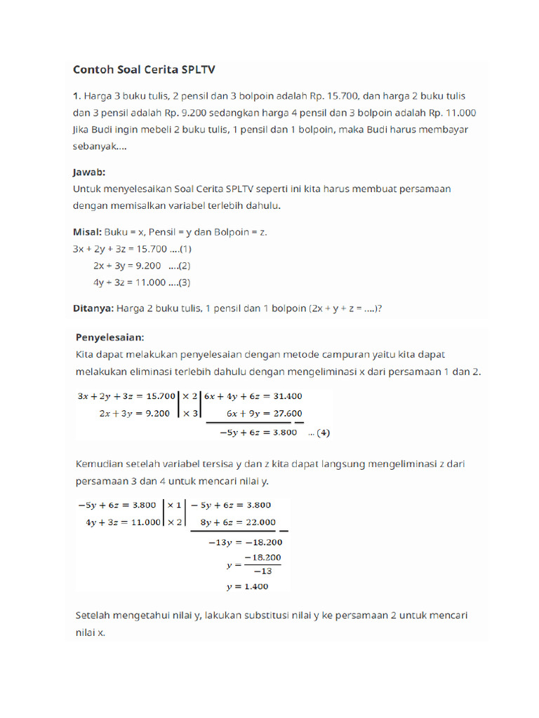 SPLTV Soal Cerita | PDF