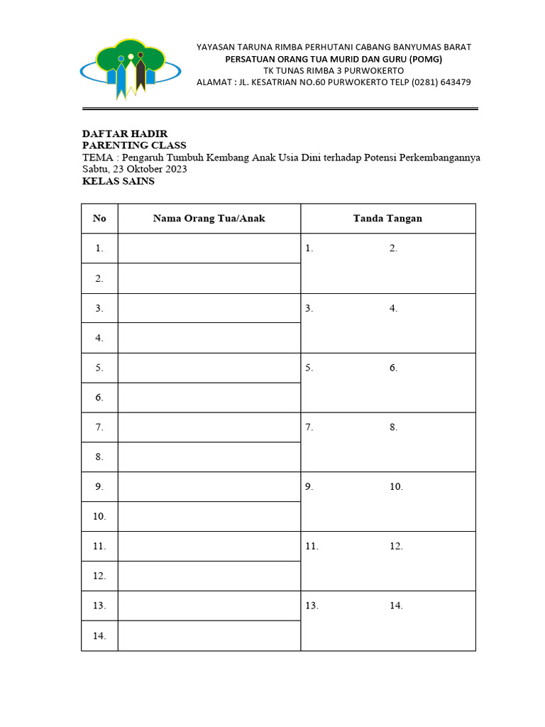 Parenting Class Absensi - Sains | PDF