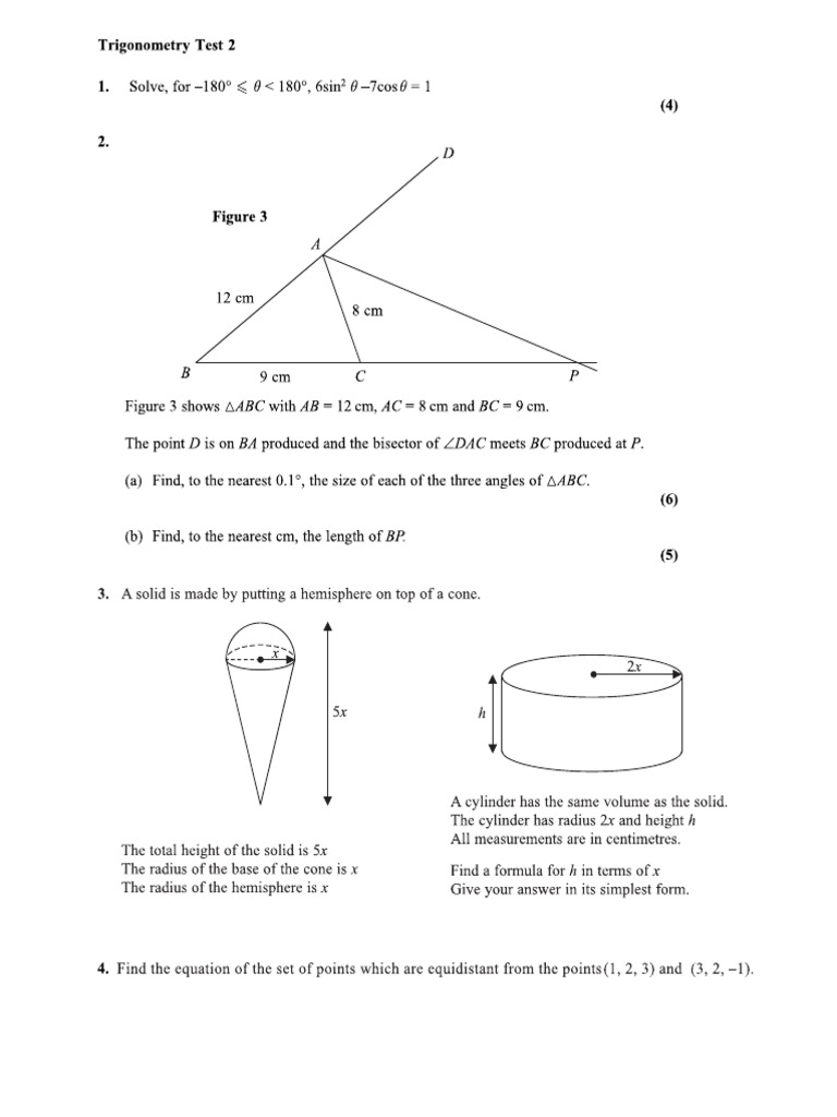 Trigonometry Test 2 - Opt | PDF