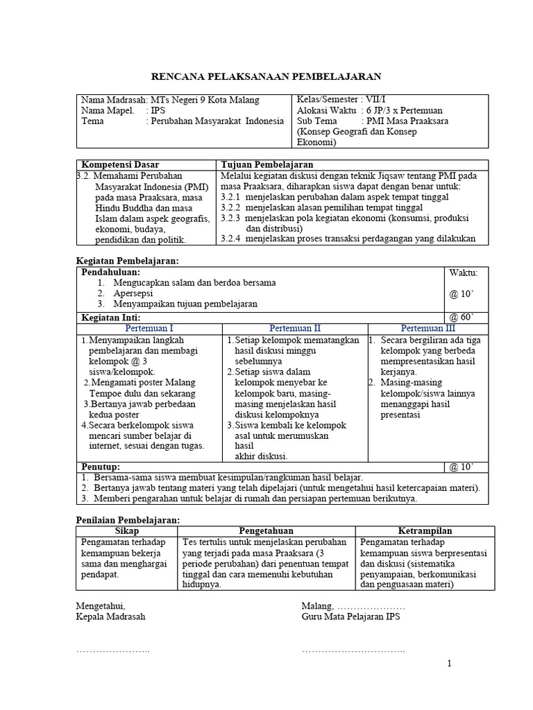 Format RPP 1 Lembar | PDF | Karier & Perkembangan