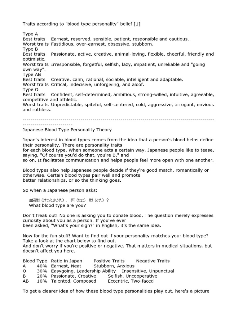 Japanese Blood Type Personality Horoscope | PDF | Theory ...