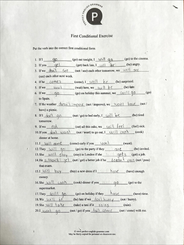 First Conditional Exercise | PDF