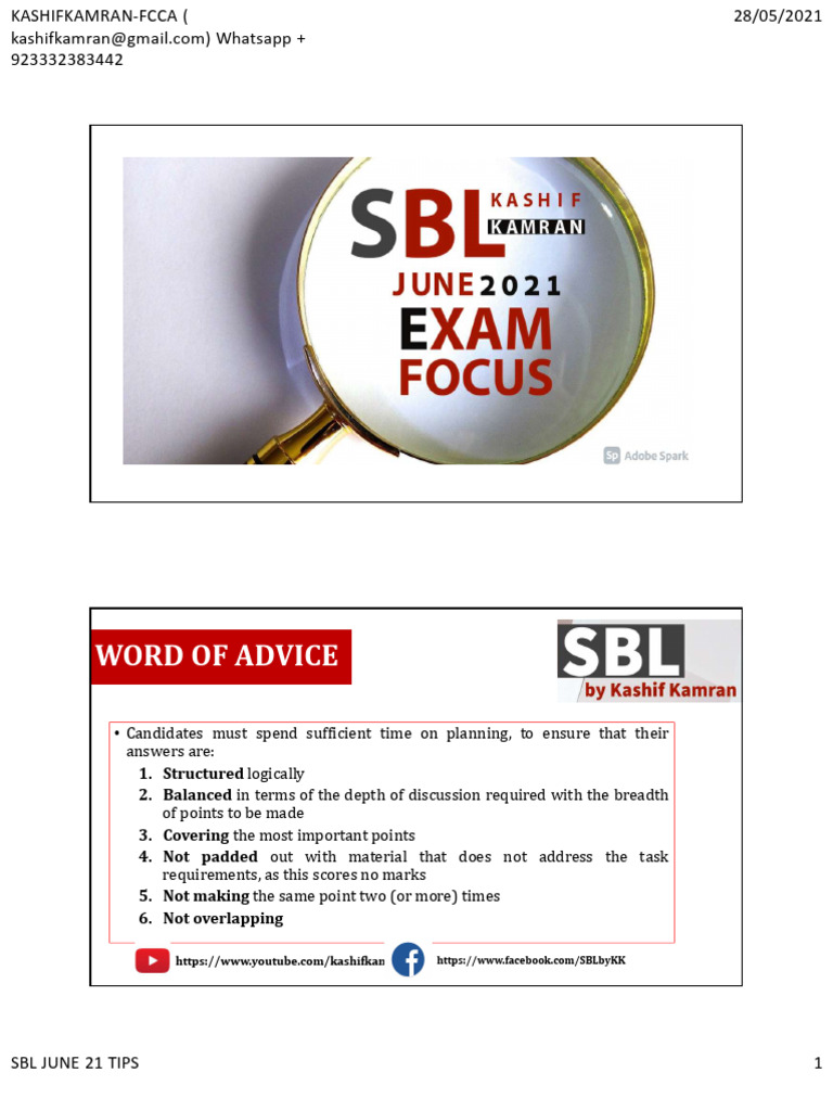 SBL Exam Tips | PDF | Knowledge | Question