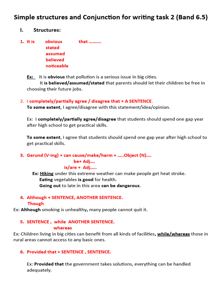 Simple Structures and Conjunction For Writing Task 2 | PDF | Grammar ...