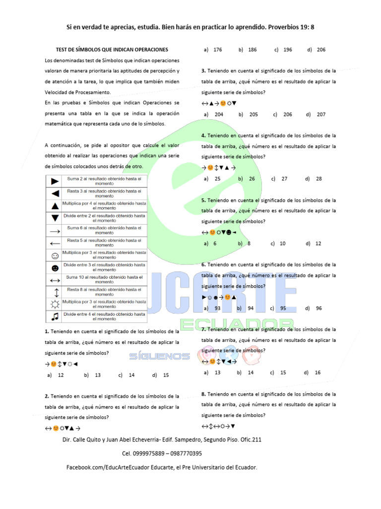 Test de Símbolos Que Indican Operaciones | PDF