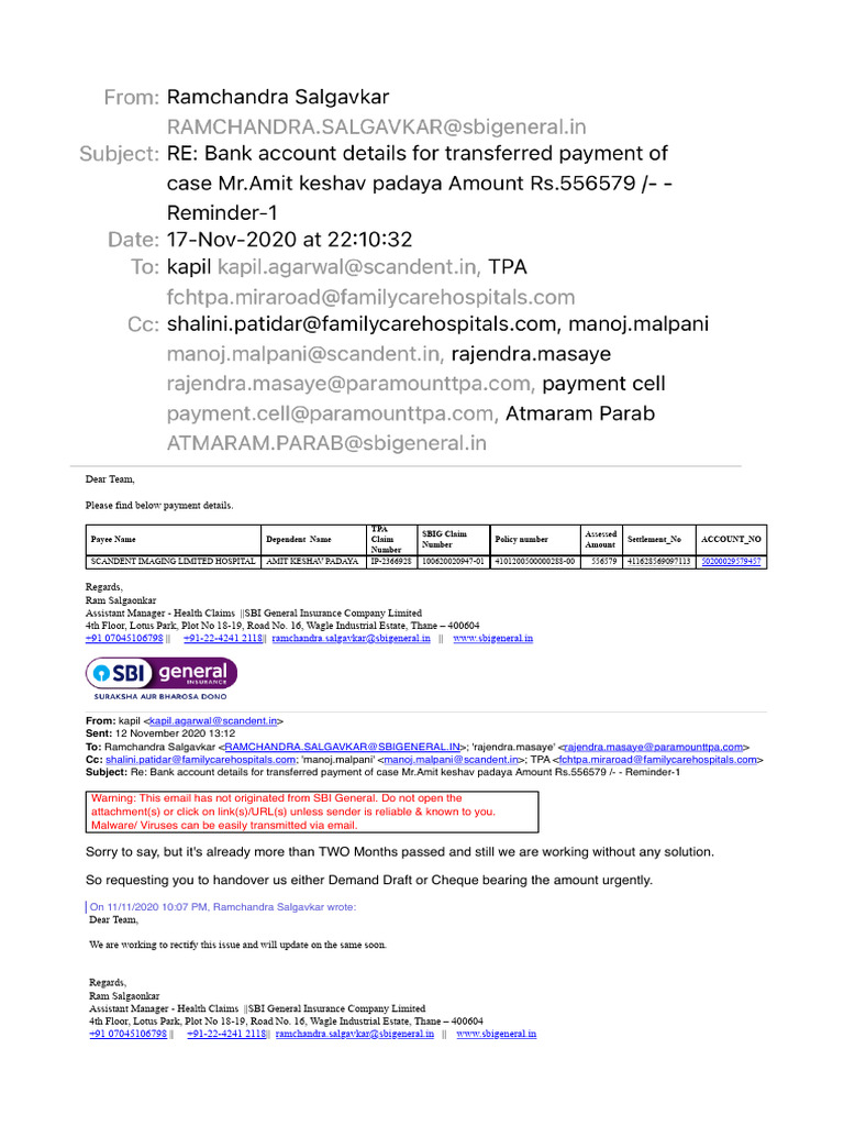 RE Bank Account Details For Transferred Payment of Case MR - Amit ...