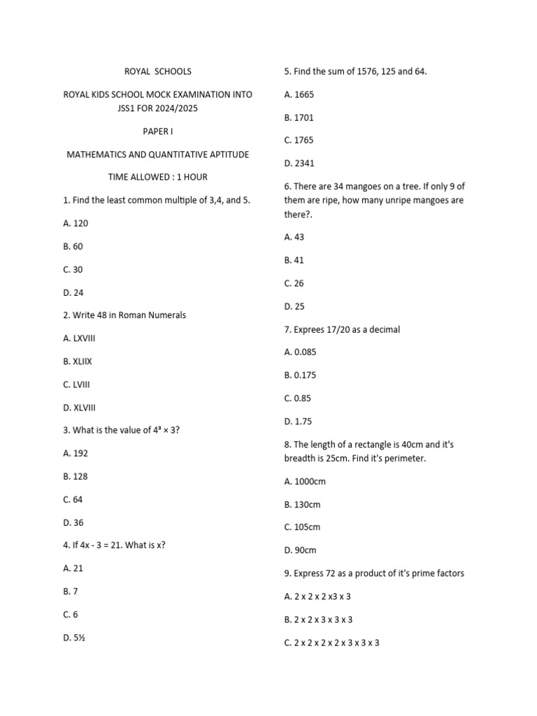 Rks Mock Exam Final | PDF
