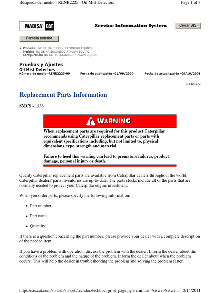 Replacement Parts Information Oil Mist Detector | PDF | Manufactured ...