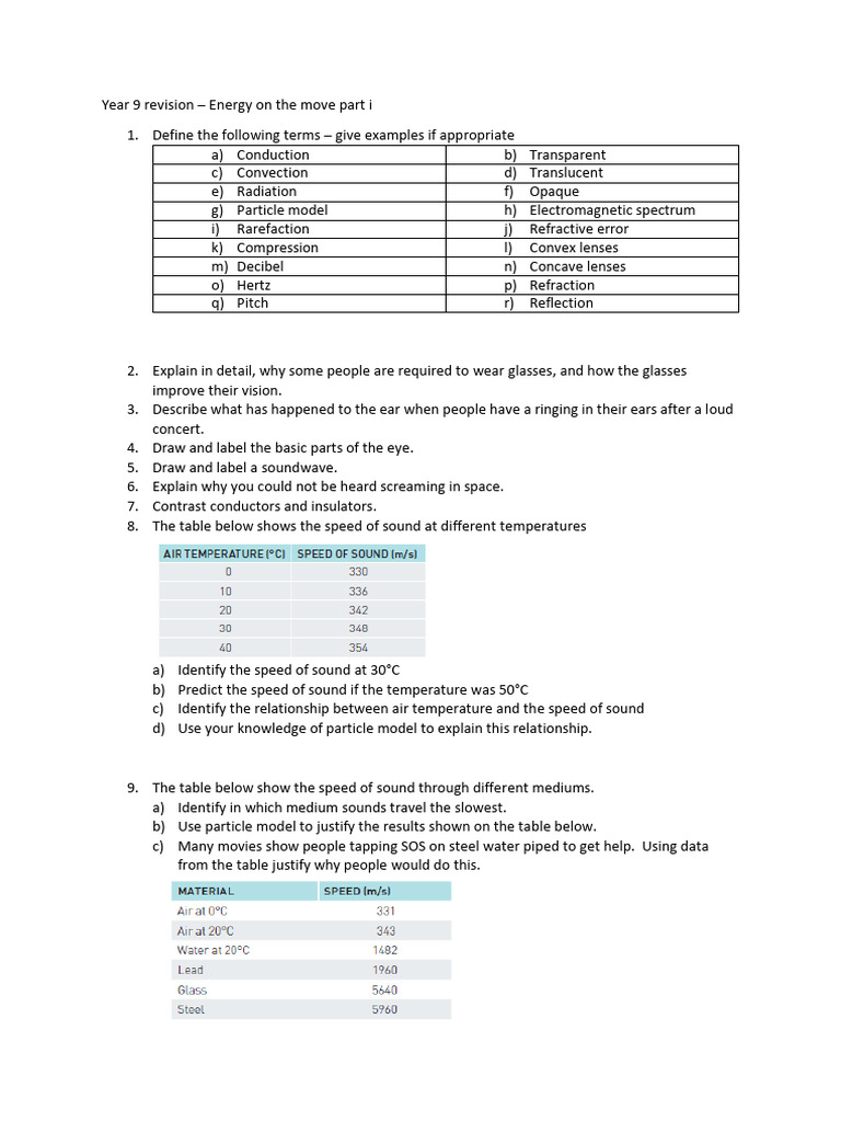 Year 9 revision energy on the move part i.docx | PDF