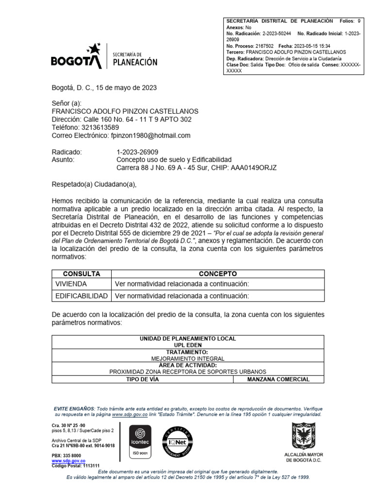 Concepto Uso 2 SDP | PDF | Bogotá