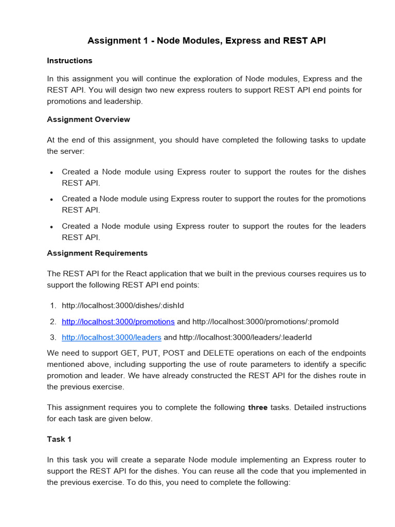 Assignment 1 - Node Modules, Express and REST API | PDF | Software Engineering | Software