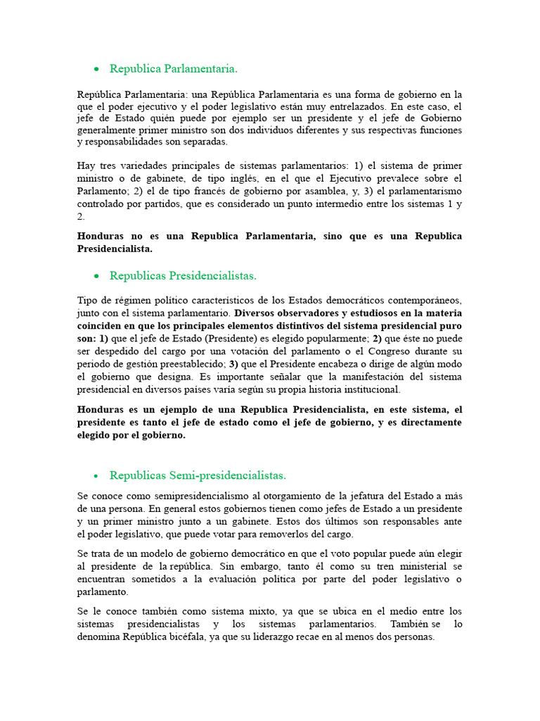 Características de la República Parlamentaria | PDF | Jefes de estado ...