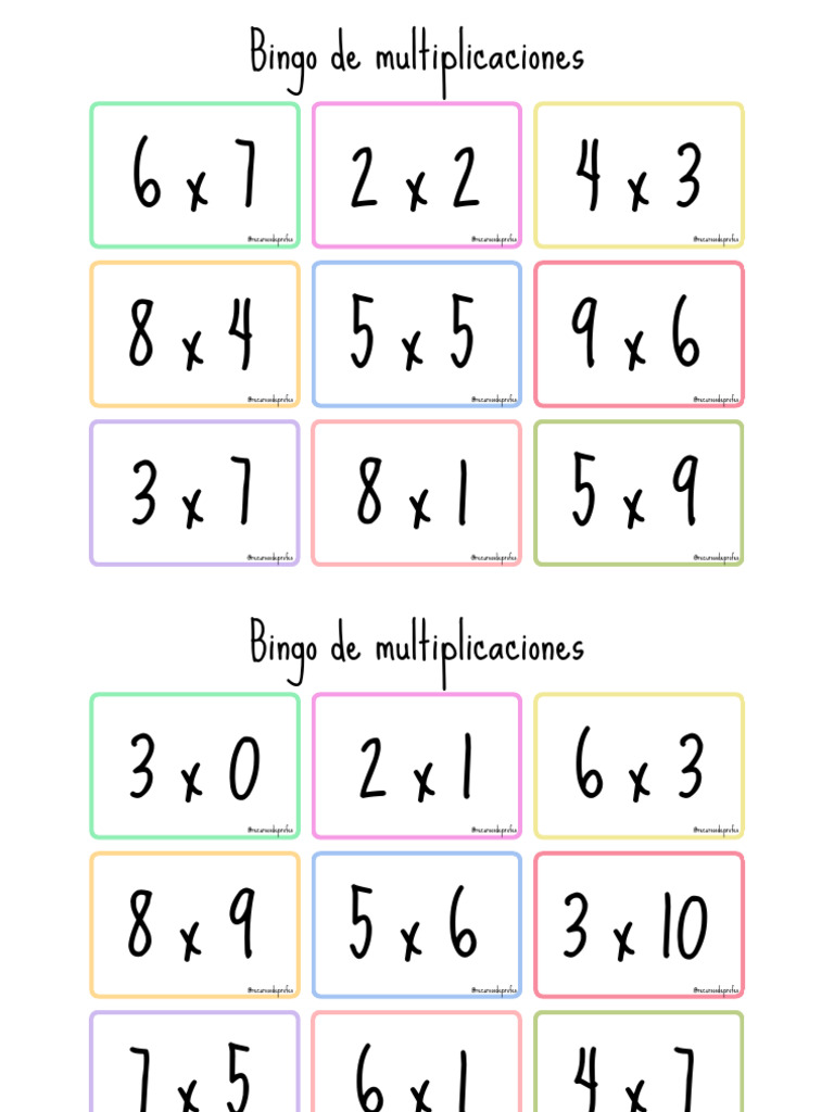 Bingo de Multiplicaciones - Modelo 1 | PDF