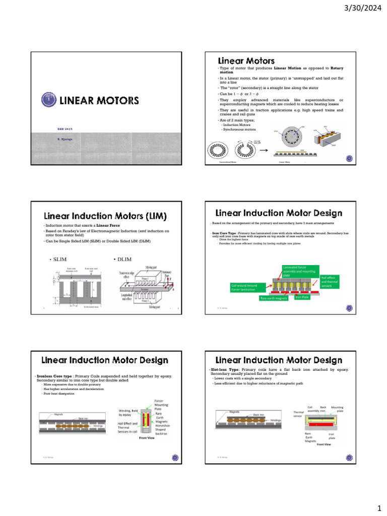 Eee 2415 Linear Motors | PDF | Electric Motor | Electromagnetic Induction