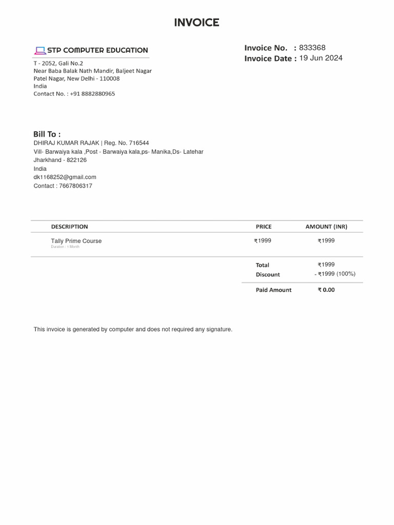 Tally Prime Invoice | PDF