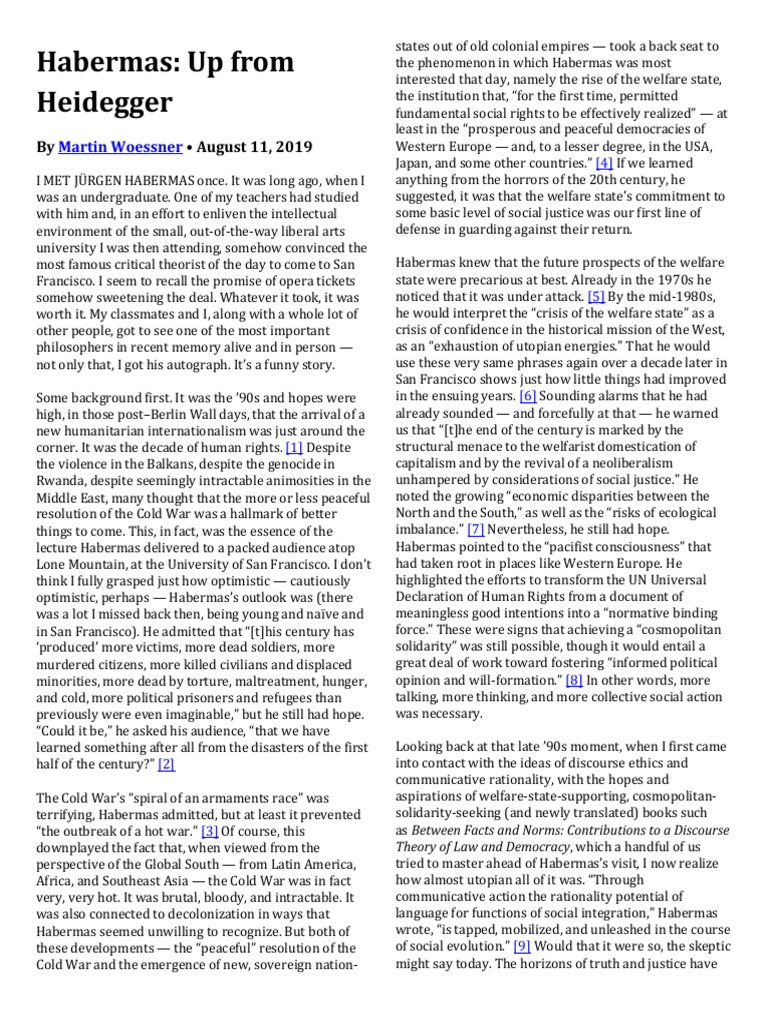 Woessner, M. (2019) (Rev) Habermas - Up From Heidegger | PDF | Jürgen ...
