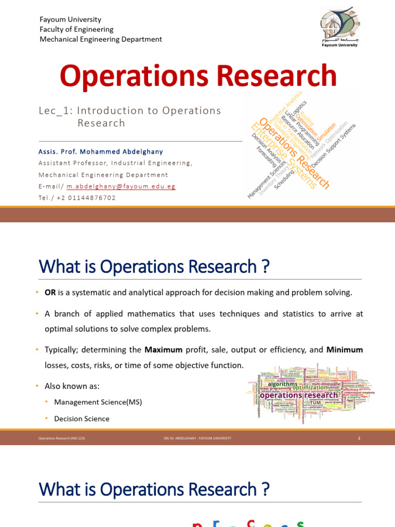 OR - Lec - 1 - Introduction | PDF | Operations Research | Mathematical Optimization