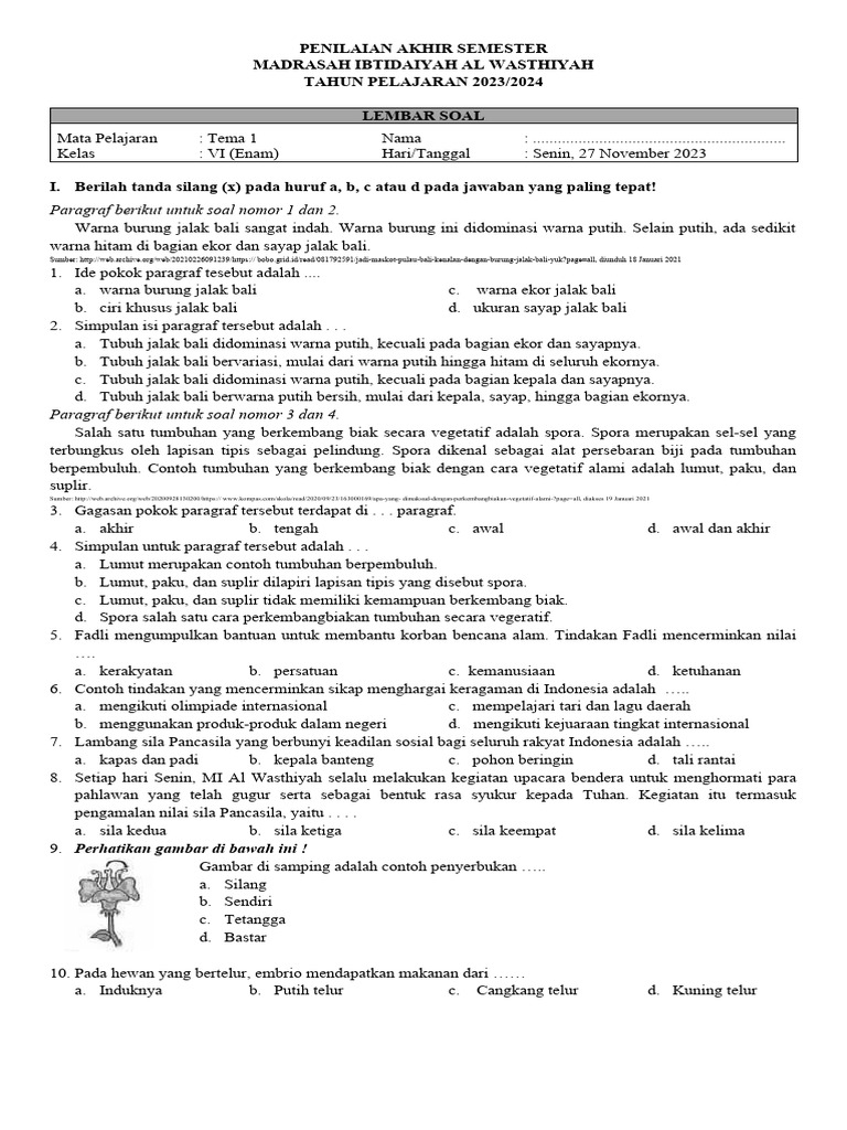 Soal PAS Kelas 6 2023-2024 | PDF