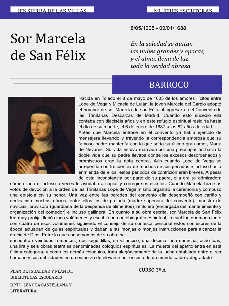 Vida y Obra de Sor Marcela de San Félix | PDF | Poesía