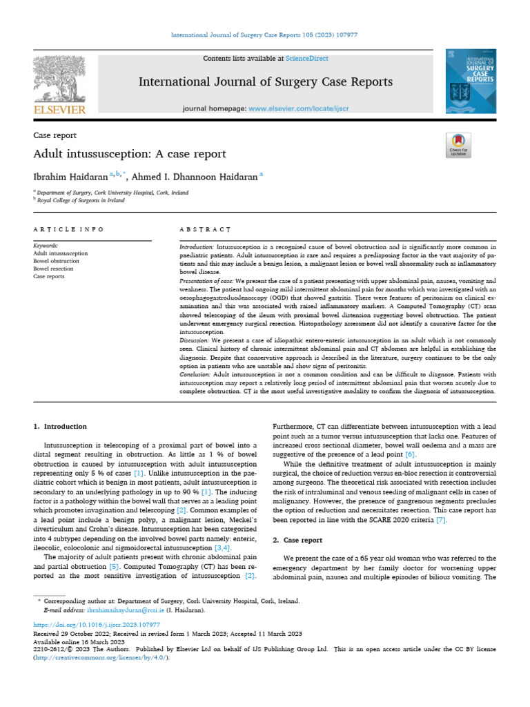 Adult Intussusception A Case Report | PDF | Medical Specialties ...