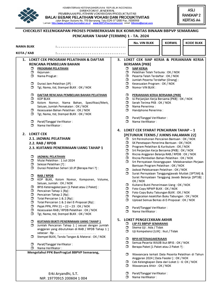 Form Checklist - Pencairan Tahap 1 - Ta. 2024-1 | PDF