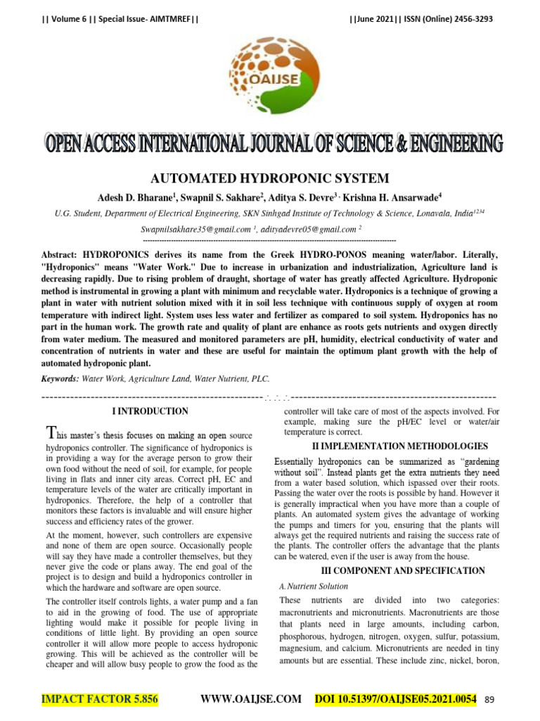 827_24.AUTOMATED_HYDROPONIC_SYSTEM | PDF | Hydroponics | Agriculture