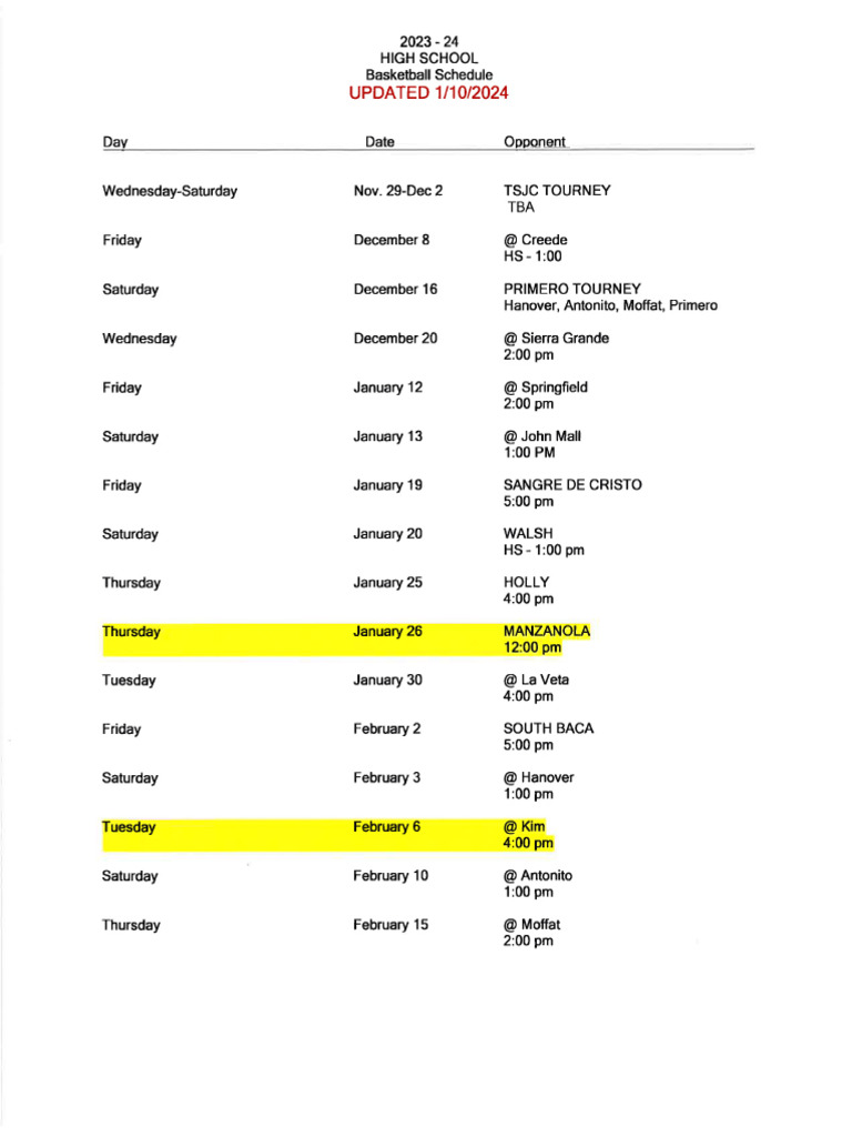 Primero High School Basketball Schedule | PDF Primero High School Basketball Schedule | PDF