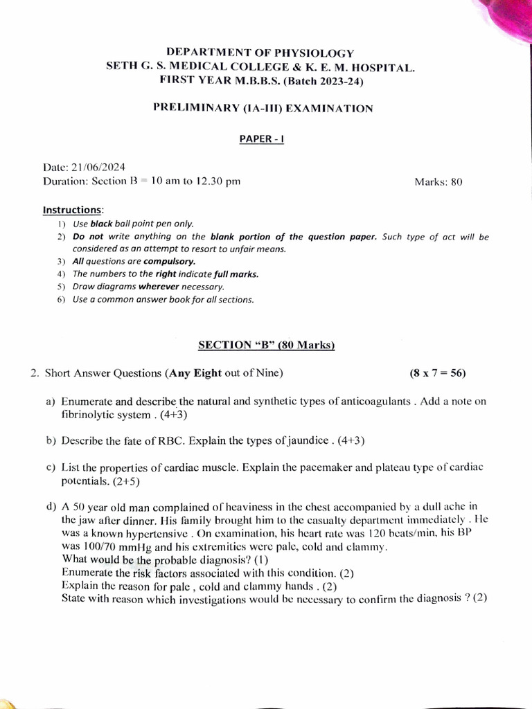 Paper I Sect B & C | PDF | Clinical Medicine | Physiology