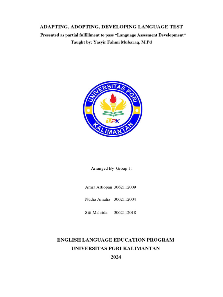 Adapting, Adopting and Developing Language Test Kel 1 | PDF ...